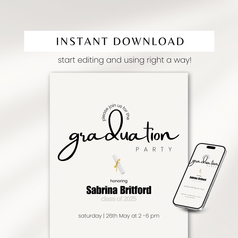 Digital Graduation Party Invitation Template - Grad Invite 2025 ...