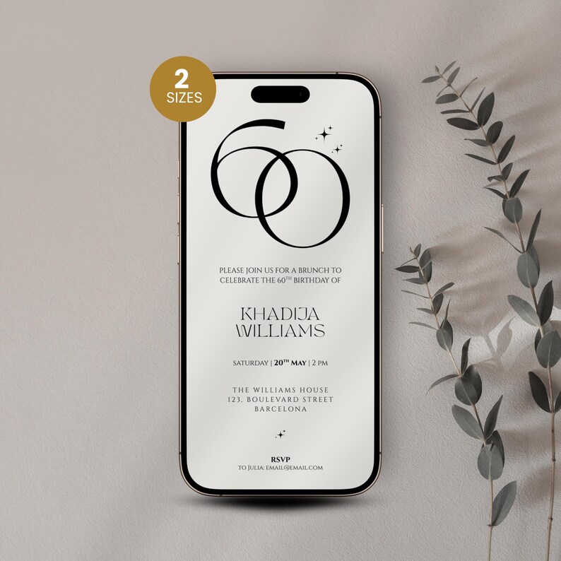 Minimal 60th Birthday Invitation Template, Sixty Party Invite (digital ...
