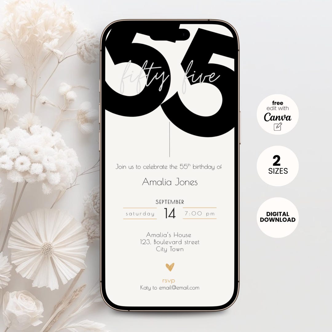 55th Birthday Invitation Template, Digital Fifty-fifth Party Invitation ...