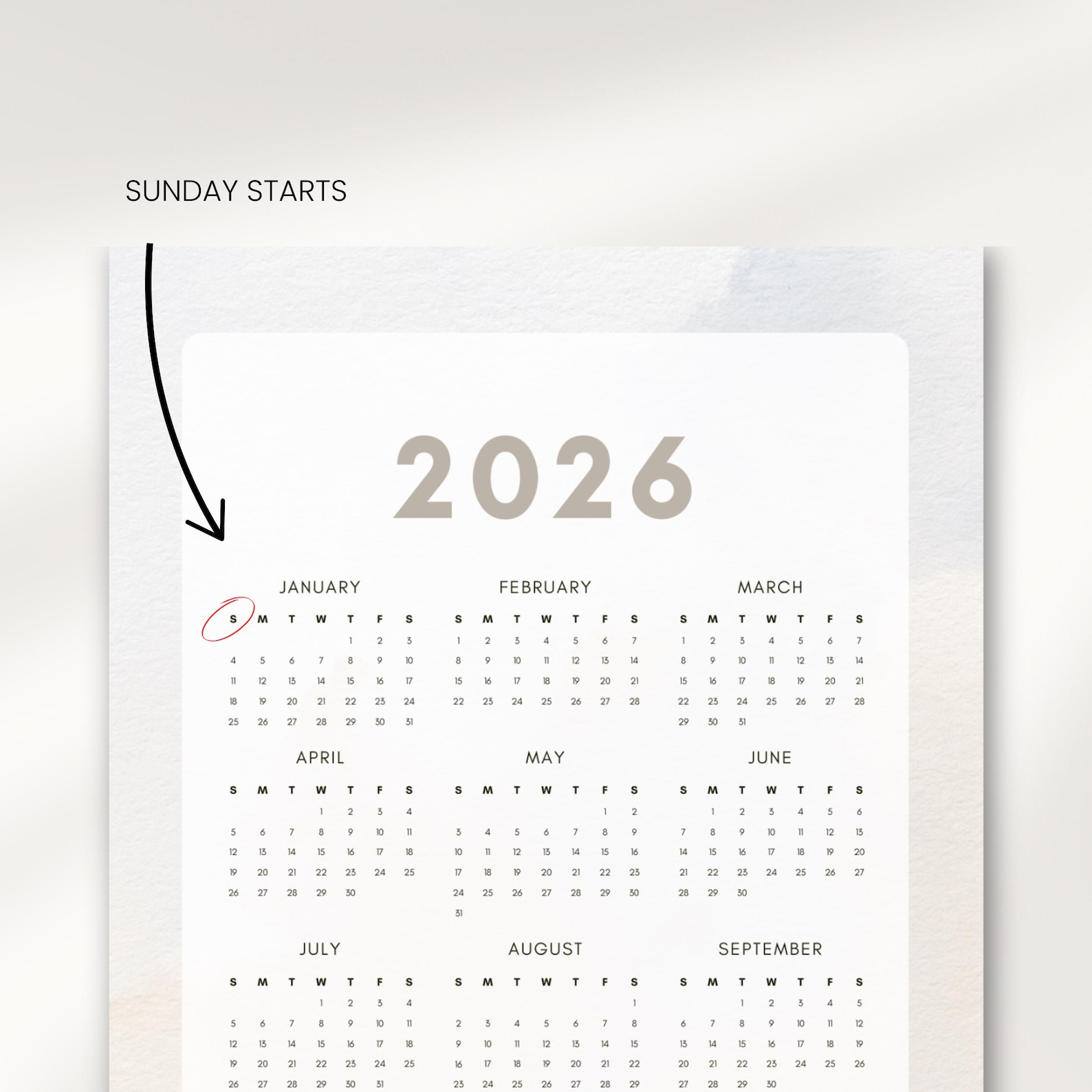 2026 Calendar Year at A Glance Full Year Calendar PDF 2026 Desk ...