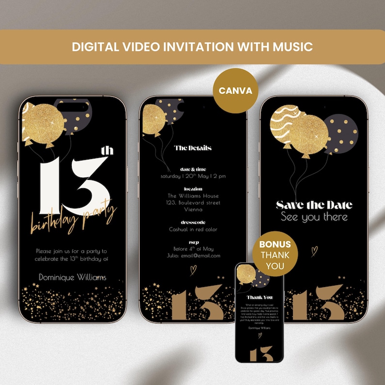 Animated 13th Birthday Invitation Template, Editable Digital Evite - Etsy