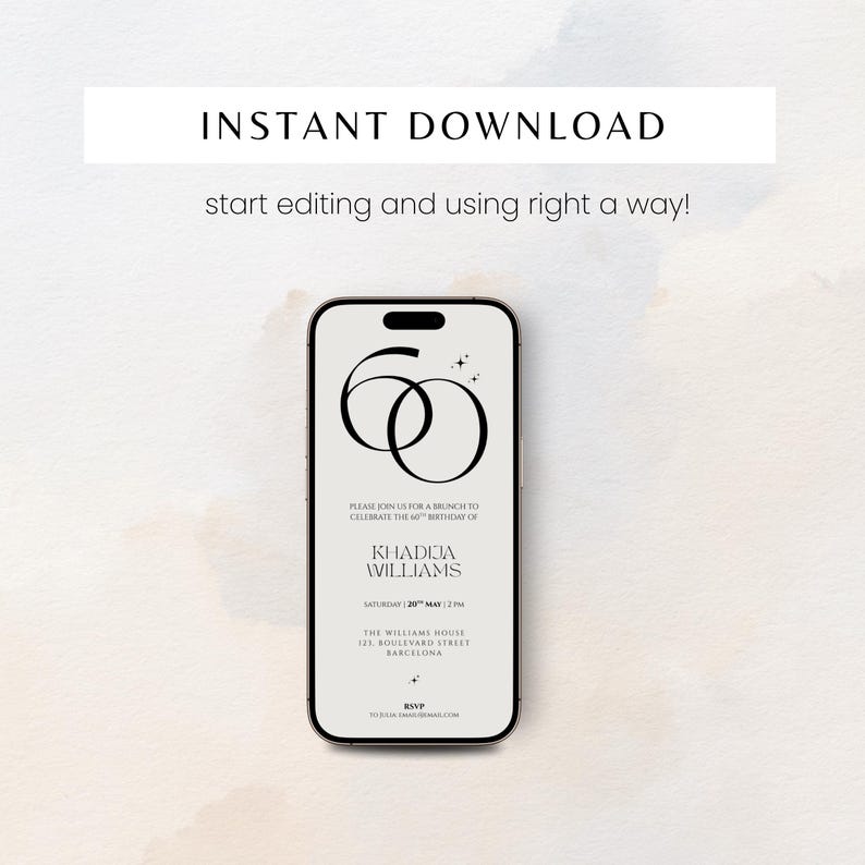 Minimal 60th Birthday Invitation Template, Sixty Party Invite (digital ...