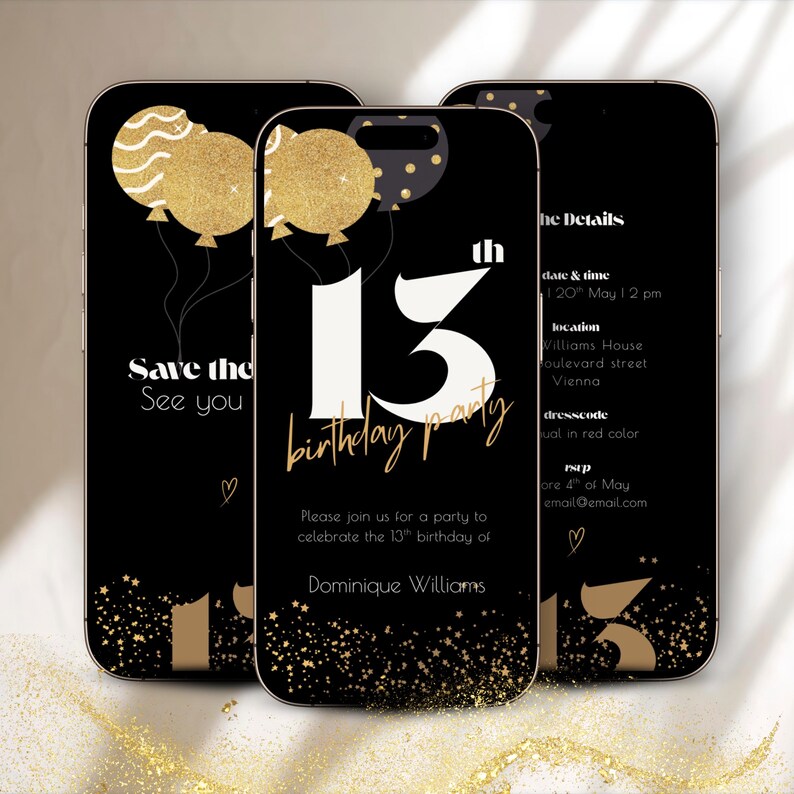 Animated 13th Birthday Invitation Template, Editable Digital Evite - Etsy