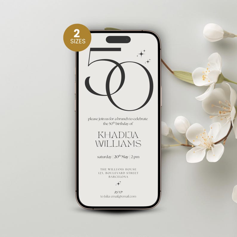 Editable 50th Birthday Invitation: Elegant Minimalist Milestone Evite ...