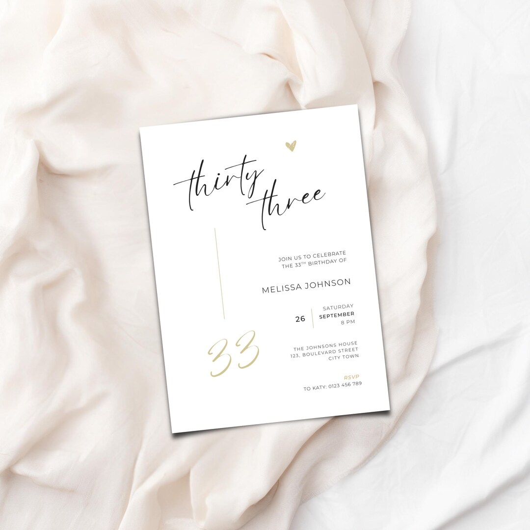 33rd Birthday Invitation: Editable Minimal Elegant Template (digital ...