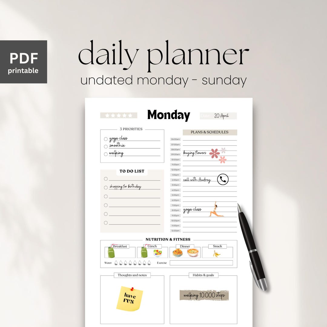 Daily Planner Printable, Daily Hourly Planner, Daily Schedule, Daily ...