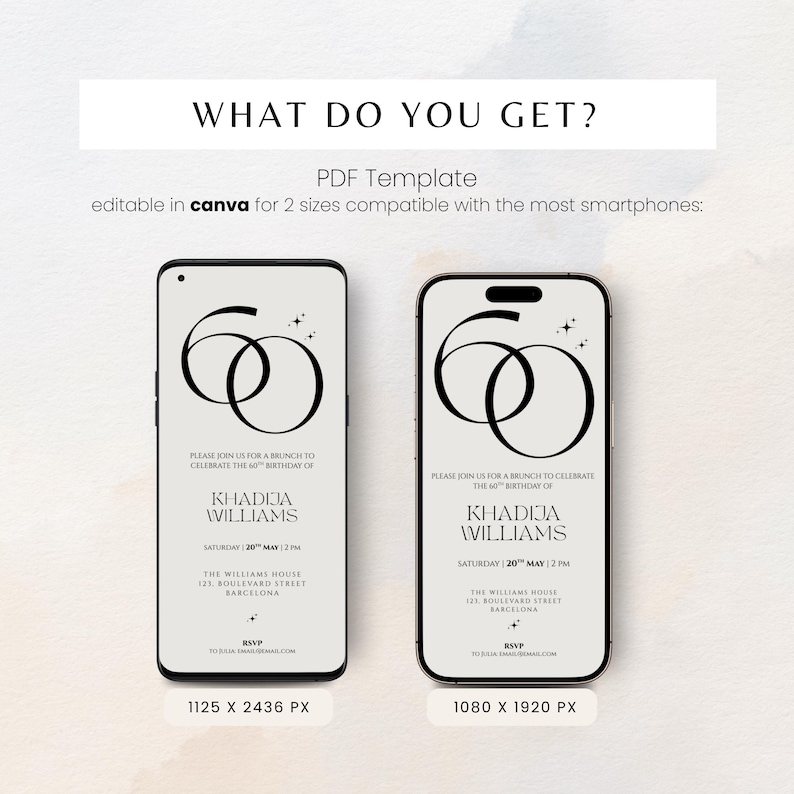 Minimal 60th Birthday Invitation Template, Sixty Party Invite (digital ...