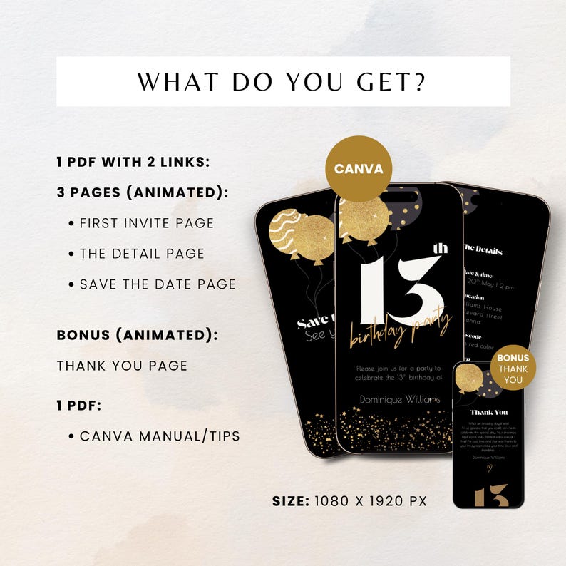 Animated 13th Birthday Invitation Template, Editable Digital Evite - Etsy