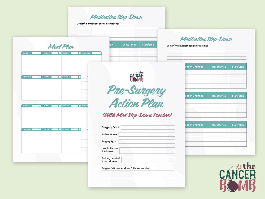 Pre-surgery Action Plan (with Med Step-down Tracker) | Printable ...