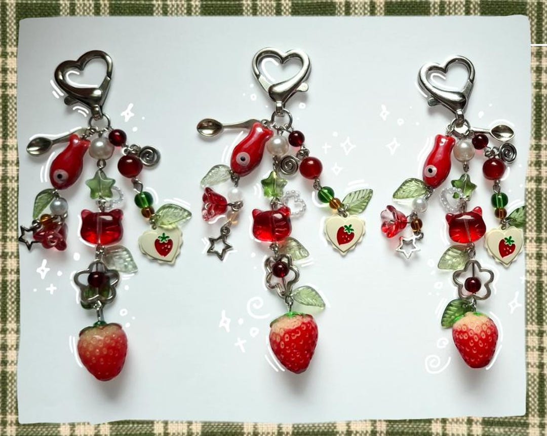 Cottagecore Trinket Strawberry Keychain - Etsy