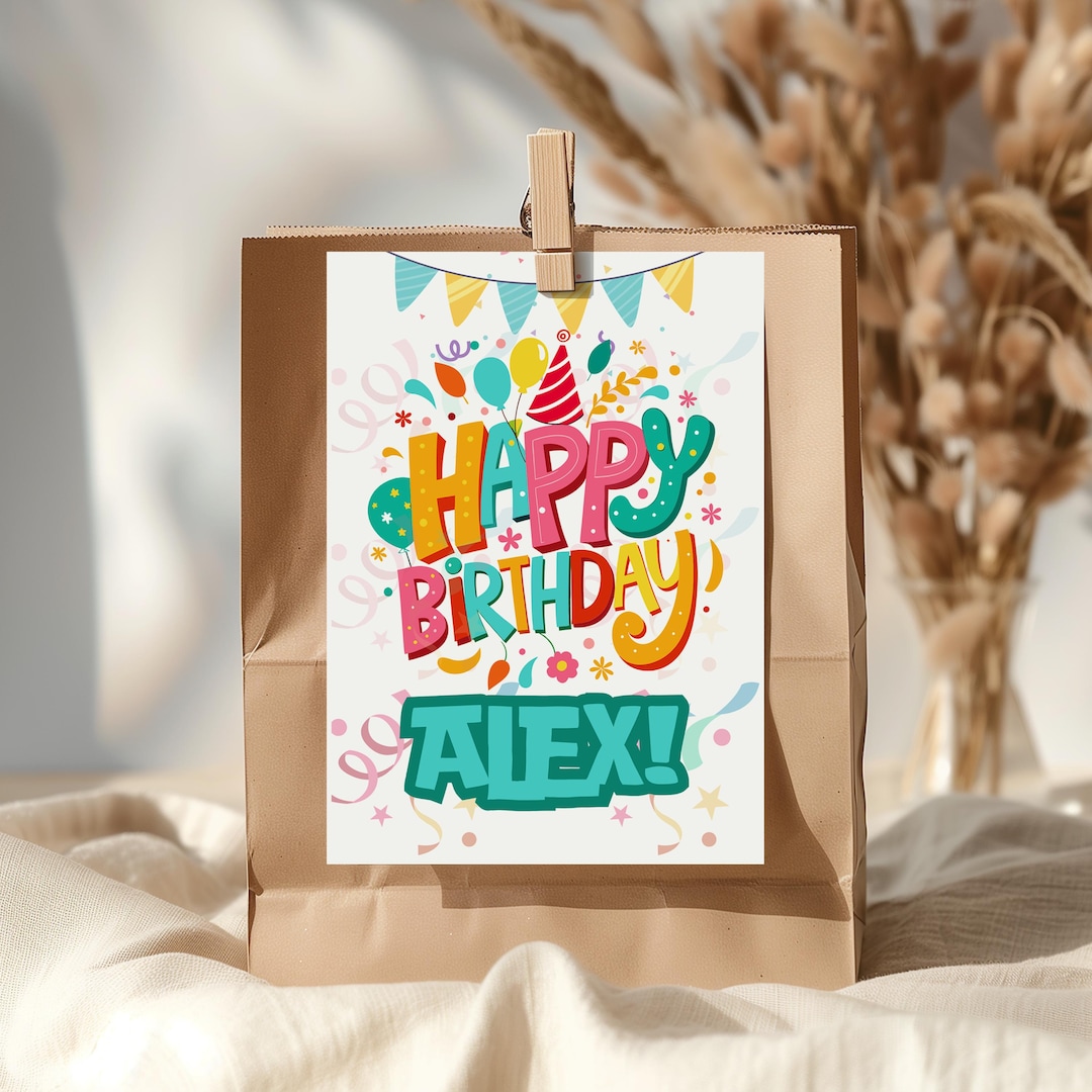 Personalized Happy Birthday Card - Custom Name Gift - Editable Digital ...