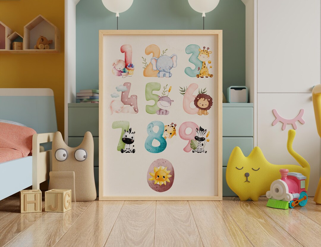 Safari Animal Numbers Wall Art - Educational Digital Print for Kids ...