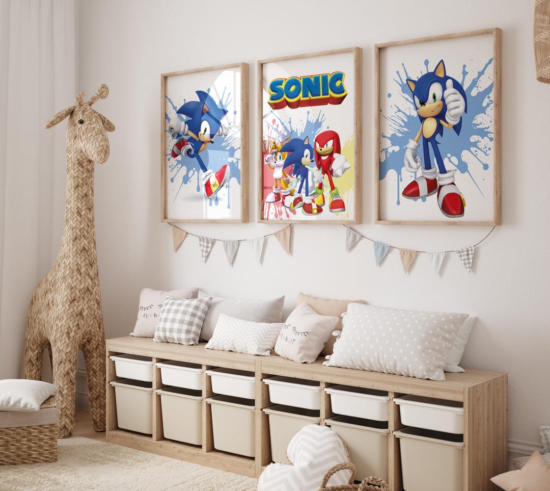 Sonic Hedgehog Wall Art | 3-piece Sonic Theme Kids Room Decor | Fast ...