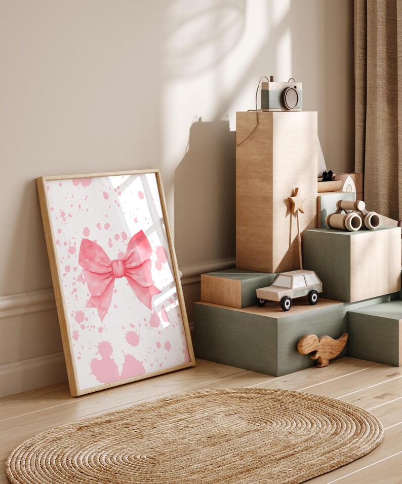 Pink Bow Wall Art Set for Girls Room | 3-piece Digital Print | Bow ...