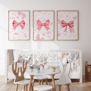 Pink Bow Wall Art Set for Girls Room | 3-piece Digital Print | Bow ...