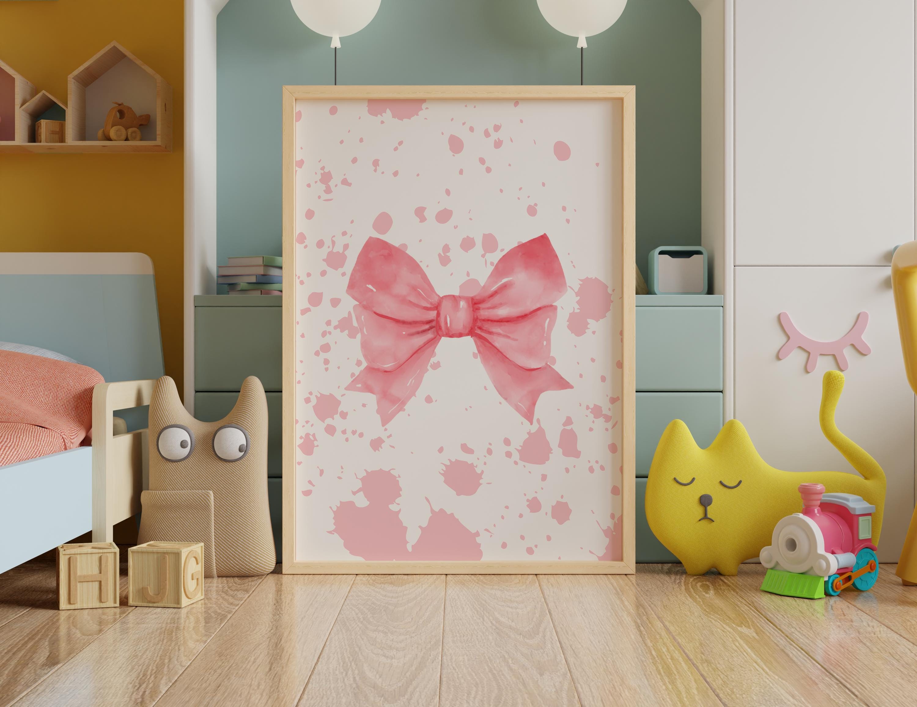 Pink Bow Wall Art Set for Girls Room | 3-piece Digital Print | Bow ...