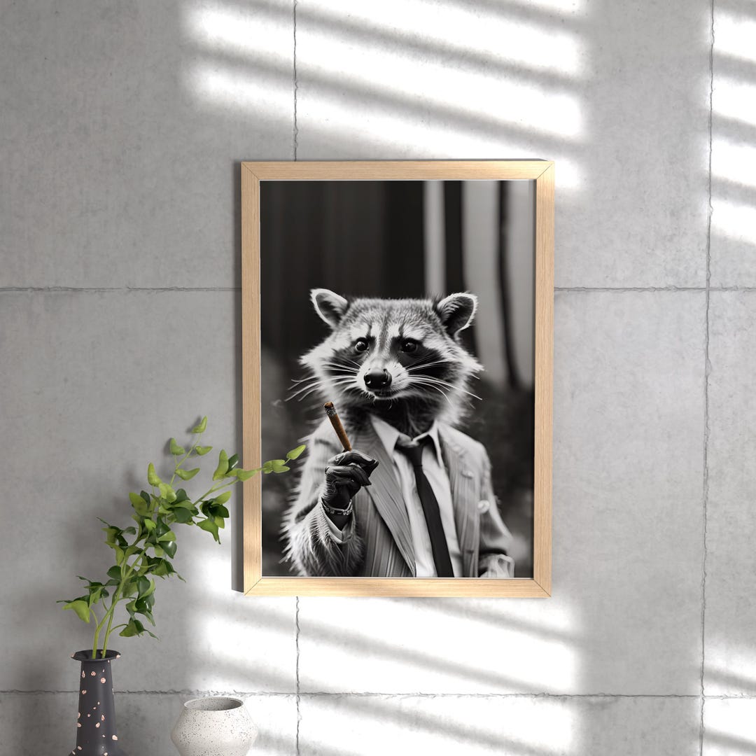 Black and White Mafia Raccoon Wall Art, Digital Download, Modern Home ...