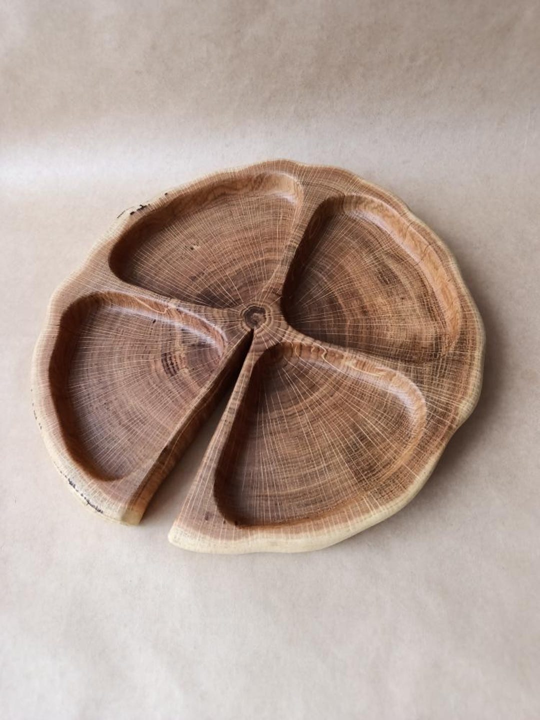 Oak Wood Snack Tray – Handmade Sectioned Wooden Dish – Rustic ...
