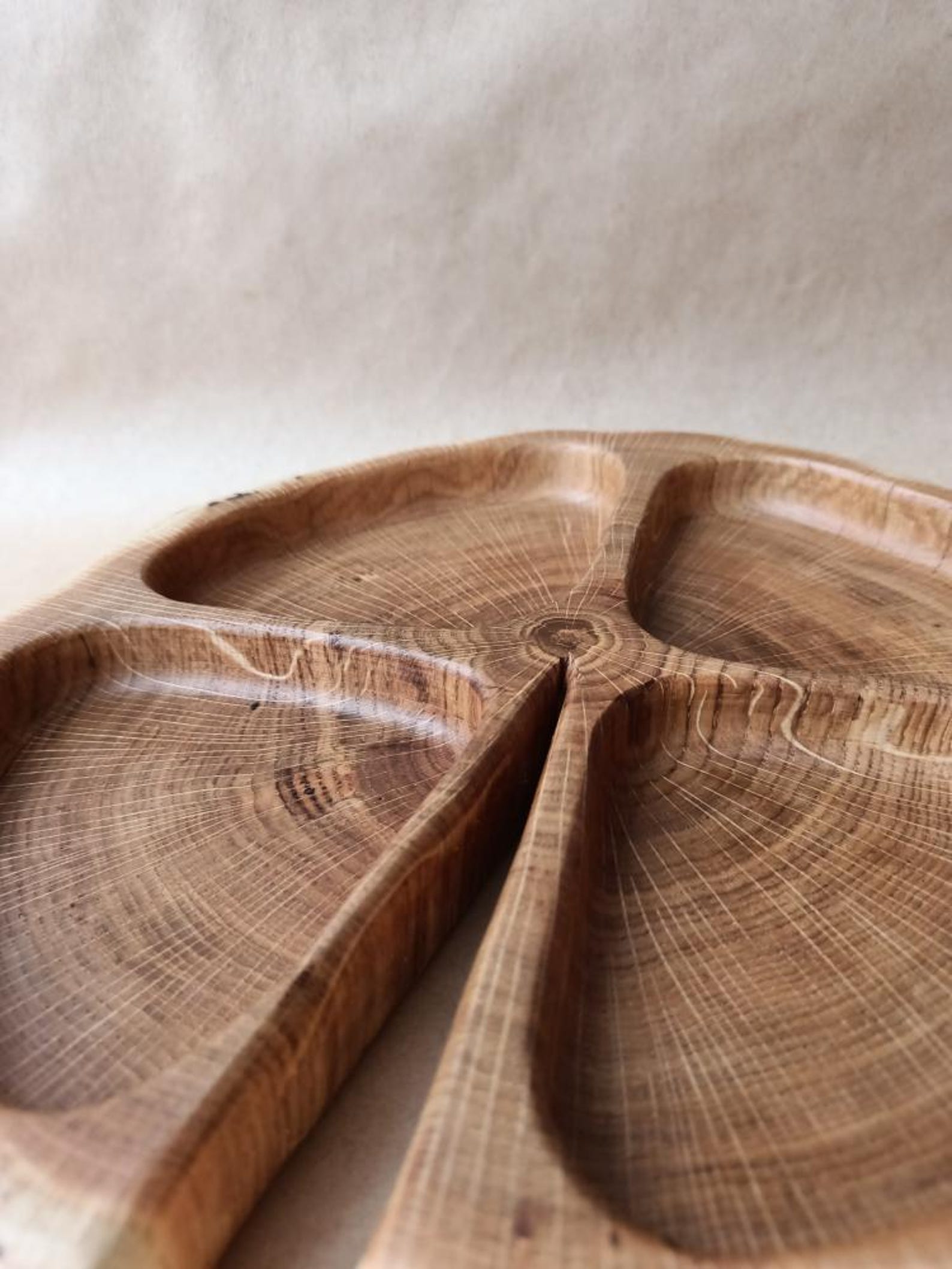 Oak Wood Snack Tray – Handmade Sectioned Wooden Dish – Rustic ...