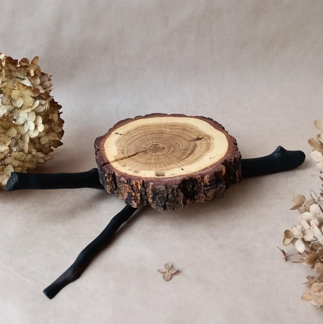 Handmade Oak Wood Trivet | Rustic Wood Slice Stand With Burned Branch ...