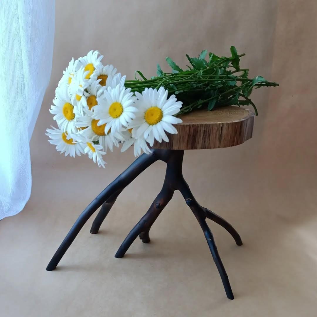 Rustic Wooden Stand | Handmade Wood Slice Display Riser With Burned ...