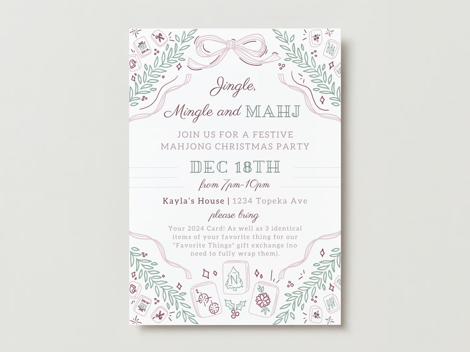 Mahjong Christmas Party Invitation - Etsy