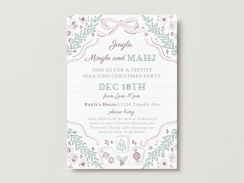 Mahjong Christmas Party Invitation - Etsy