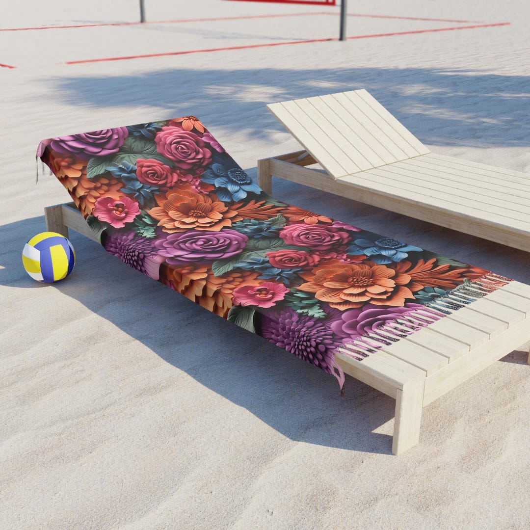 Boho Vibrant Floral 3D Pattern Beach Towel, Summer Days Poolside Beach Vacation Accessory, Pool ...