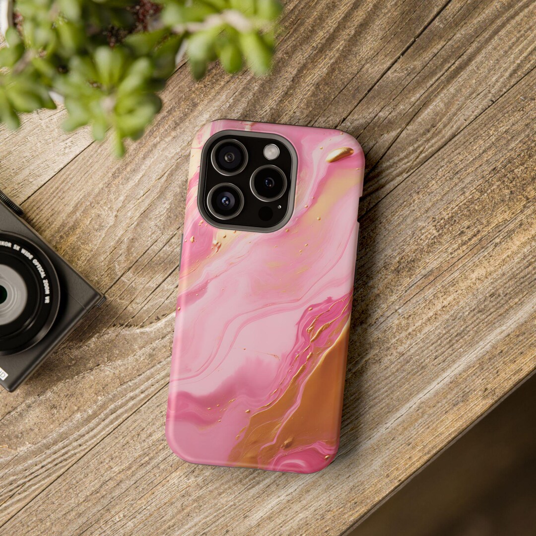 Pink and Gold Marble Textured Phone Case, iPhone 13 14 15 16 Pro Plus ...