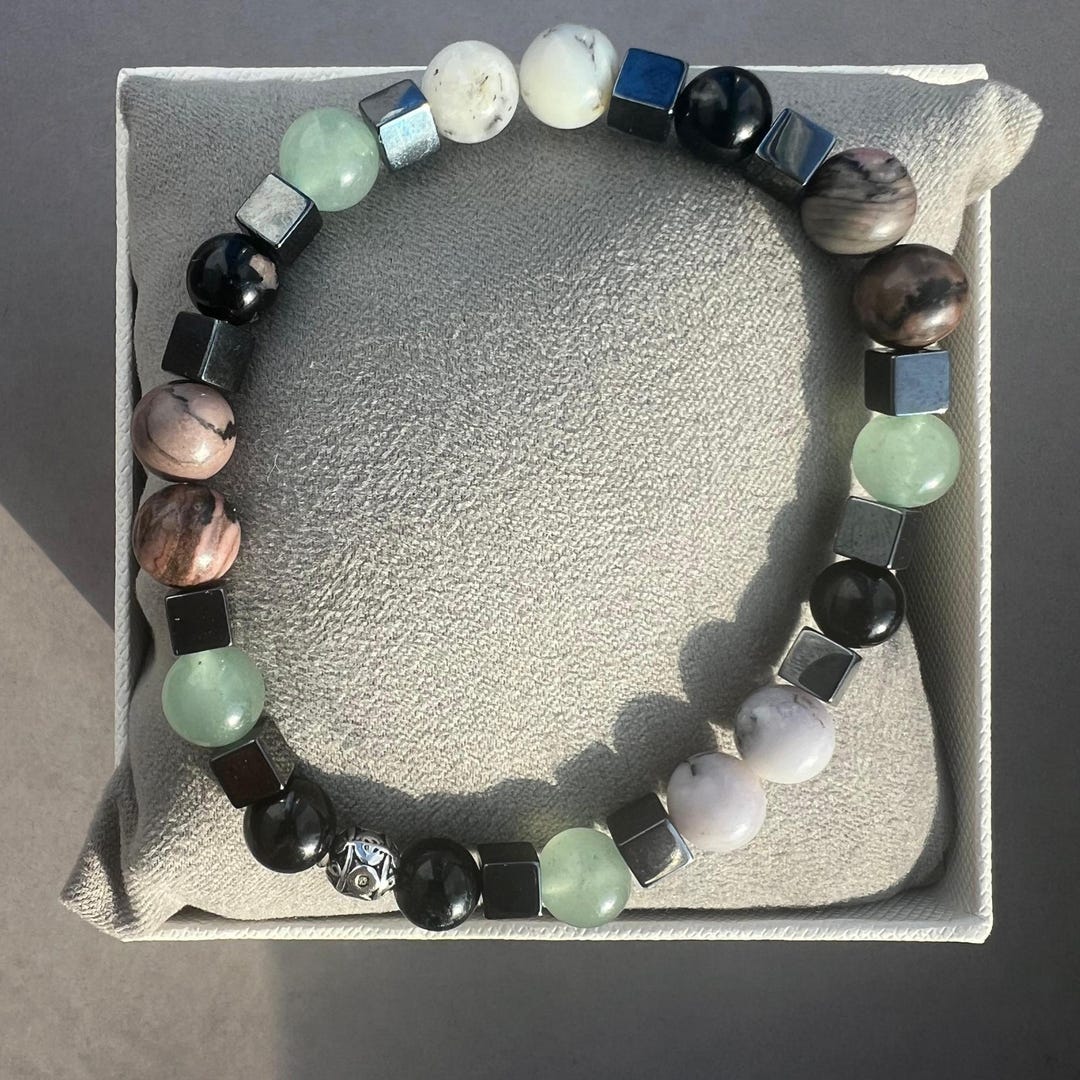 Taurus Zodiac Men's Natural Stone Bracelet Rhodonite, Tourmaline, Opal ...