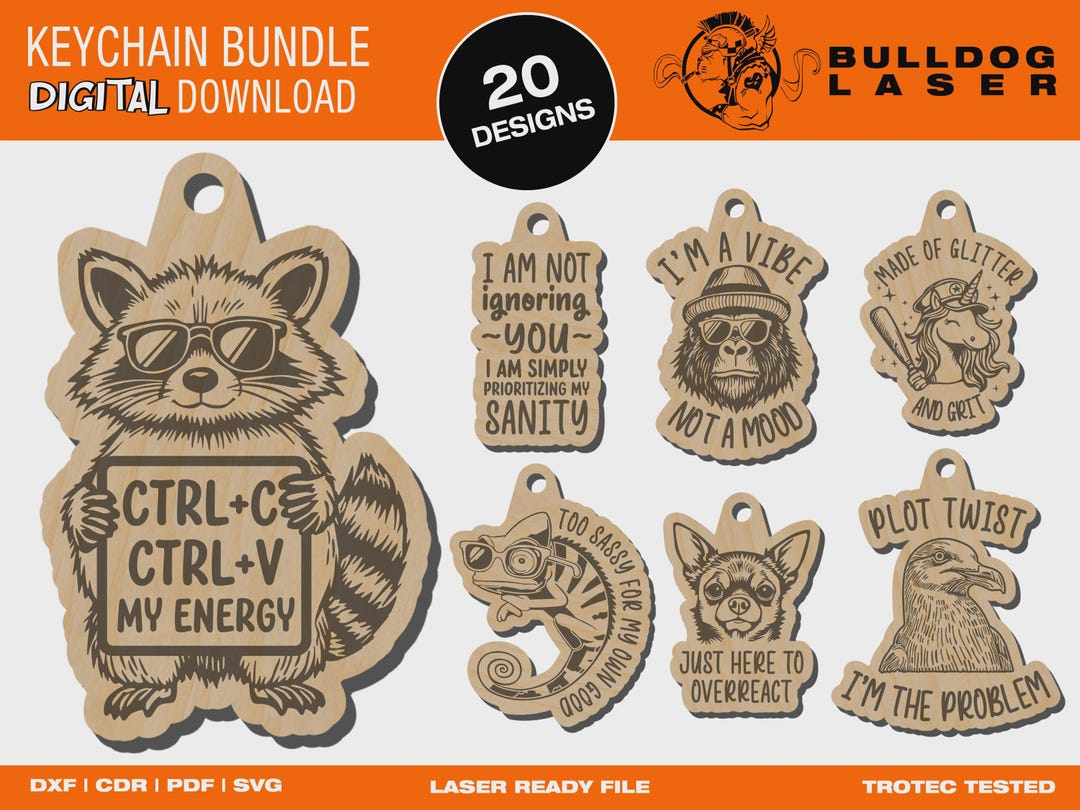 Laser Cut Keychain SVG Bundle: 20 Ready-to-cut Designs (dxf Cdr Pdf SVG ...