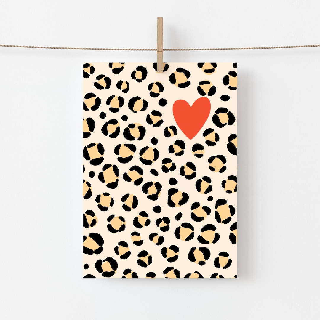 Leopard Print Greeting Card With a Red Heart Printable PDF - Etsy