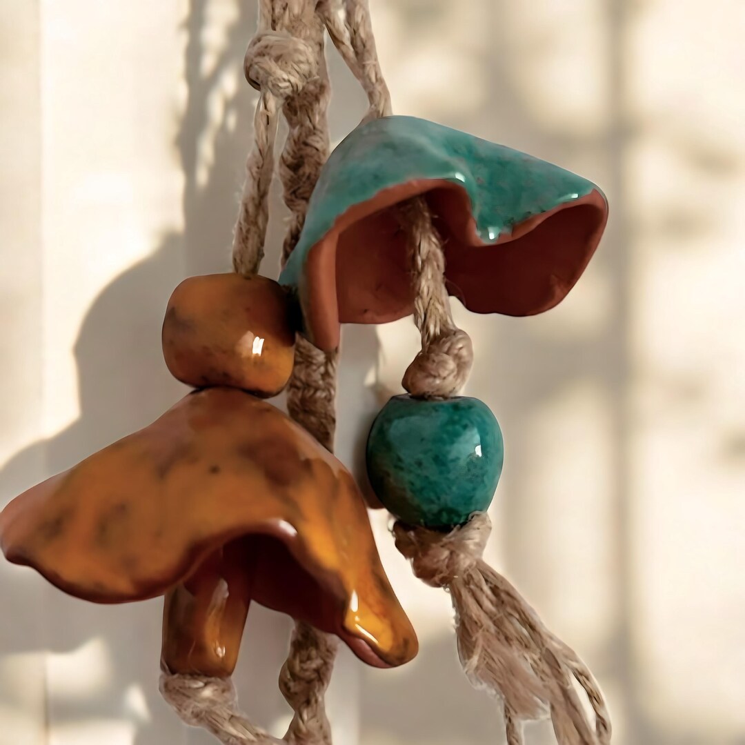 Handmade Ceramic Bell Set Rustic Brown Decorative Chimes 2 Pieces - Etsy