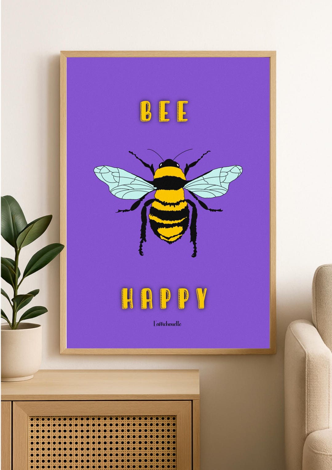 Bee Happy Poster – Colorful Bee Illustration – Positive Wall Decor ...