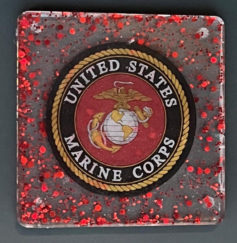 US Marine Corps Resin Coaster | Military Gift | Red Glitter Patriotic ...