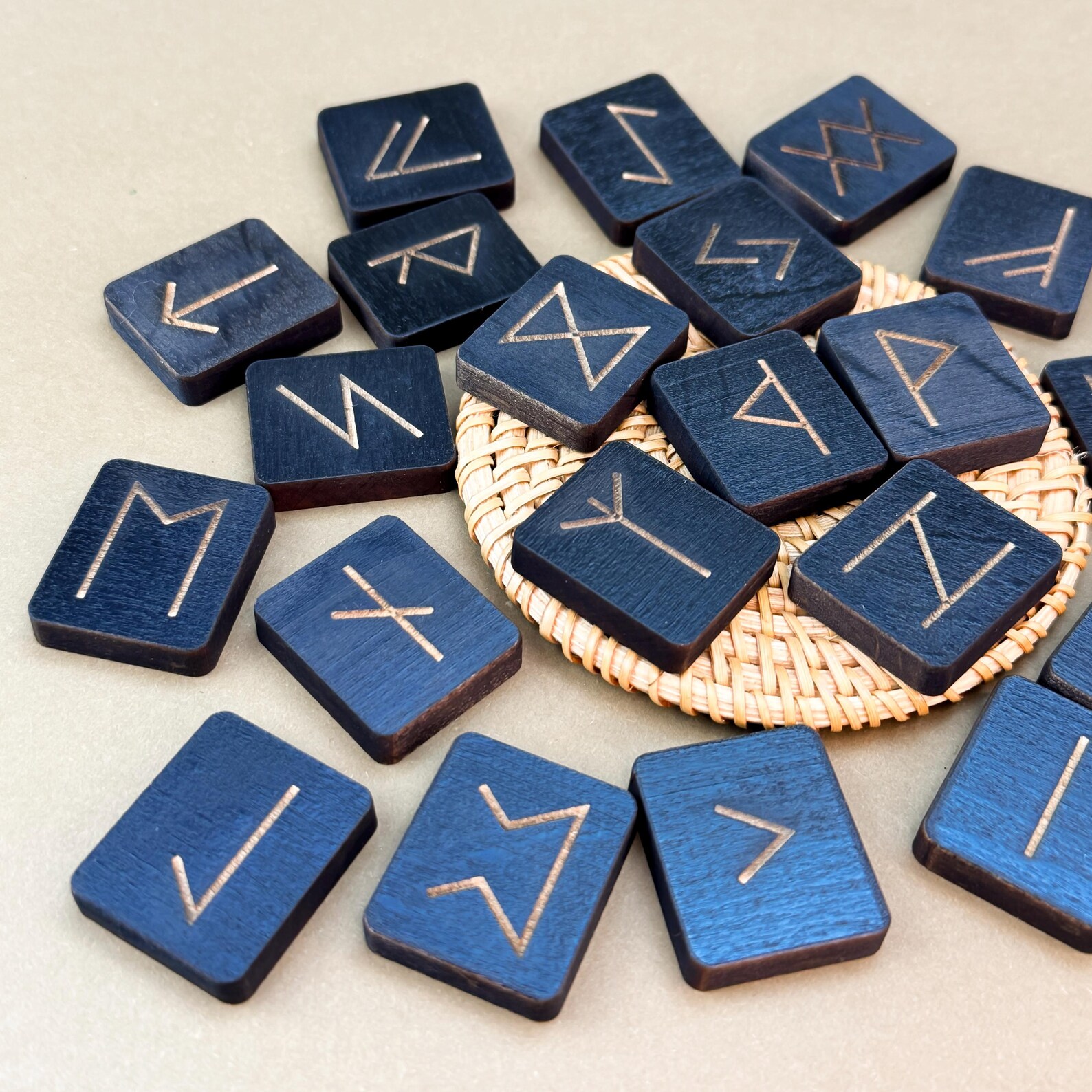 Rune Sets Black Elder Futhark Rune Set Square Runes Wooden Divination ...