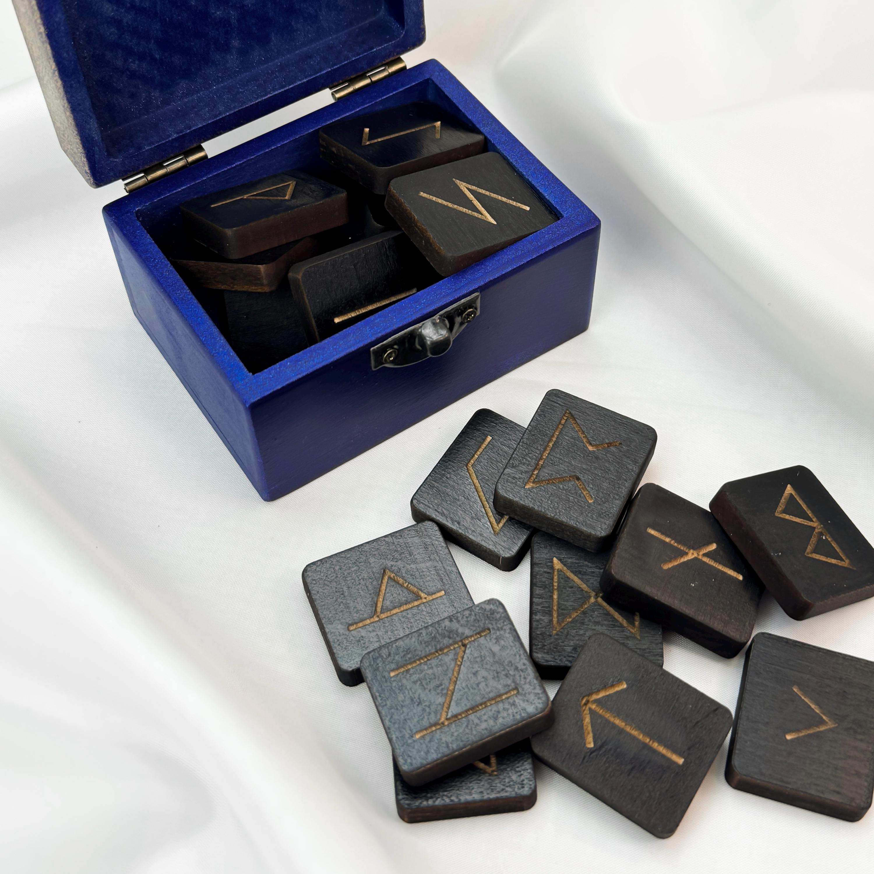 Rune Sets Black Elder Futhark Rune Set Square Runes Wooden Divination ...