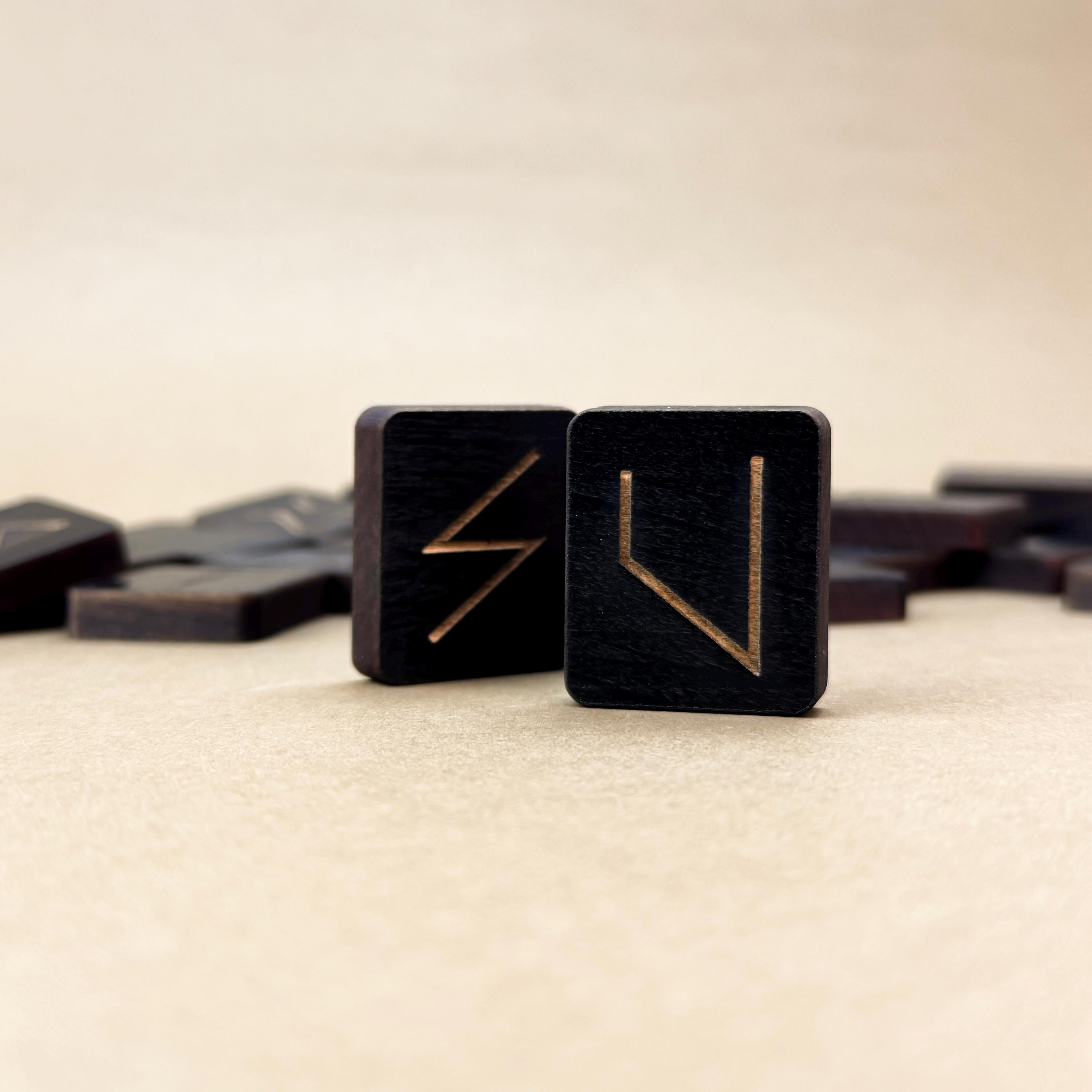 Rune Sets Black Elder Futhark Rune Set Square Runes Wooden Divination ...