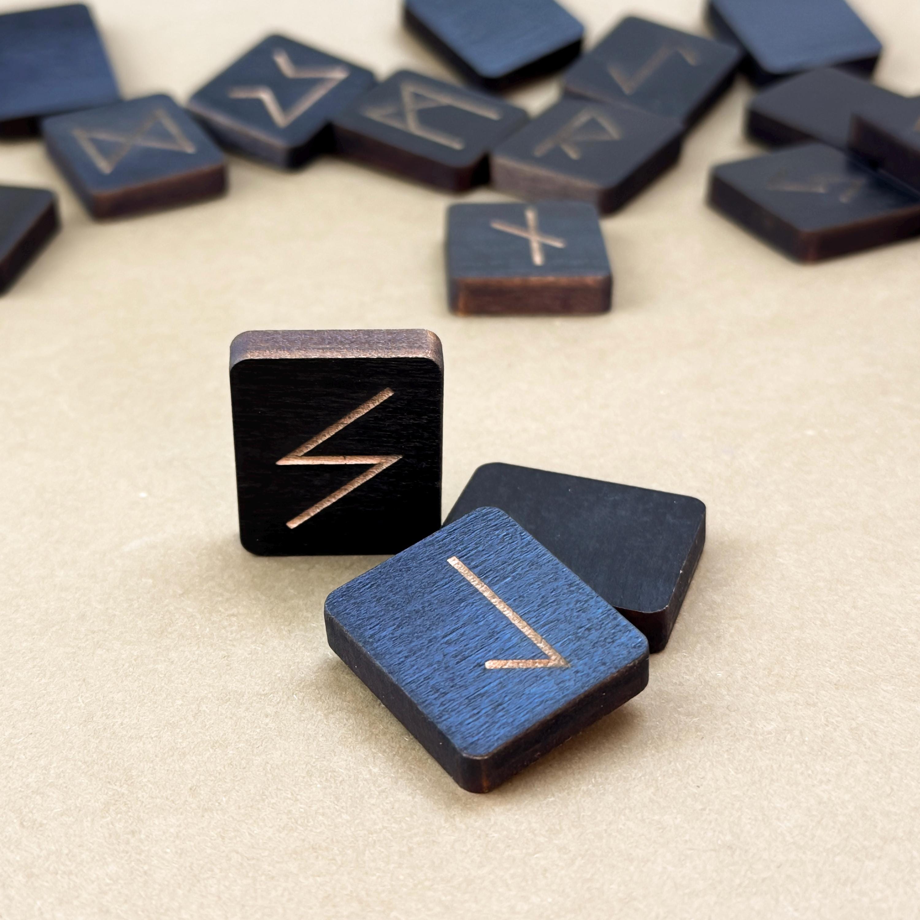 Rune Sets Black Elder Futhark Rune Set Square Runes Wooden Divination ...