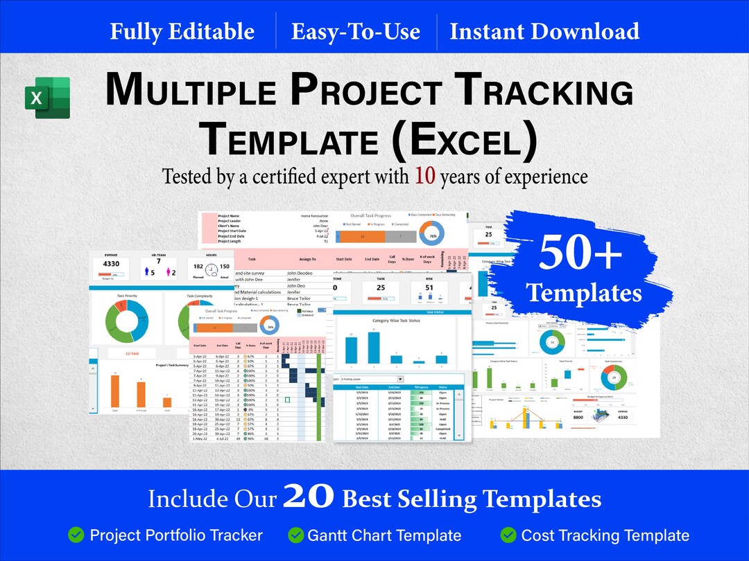 Multiple Project Tracking Template Excel + Word Formats | Complete Project Management Bundle ...