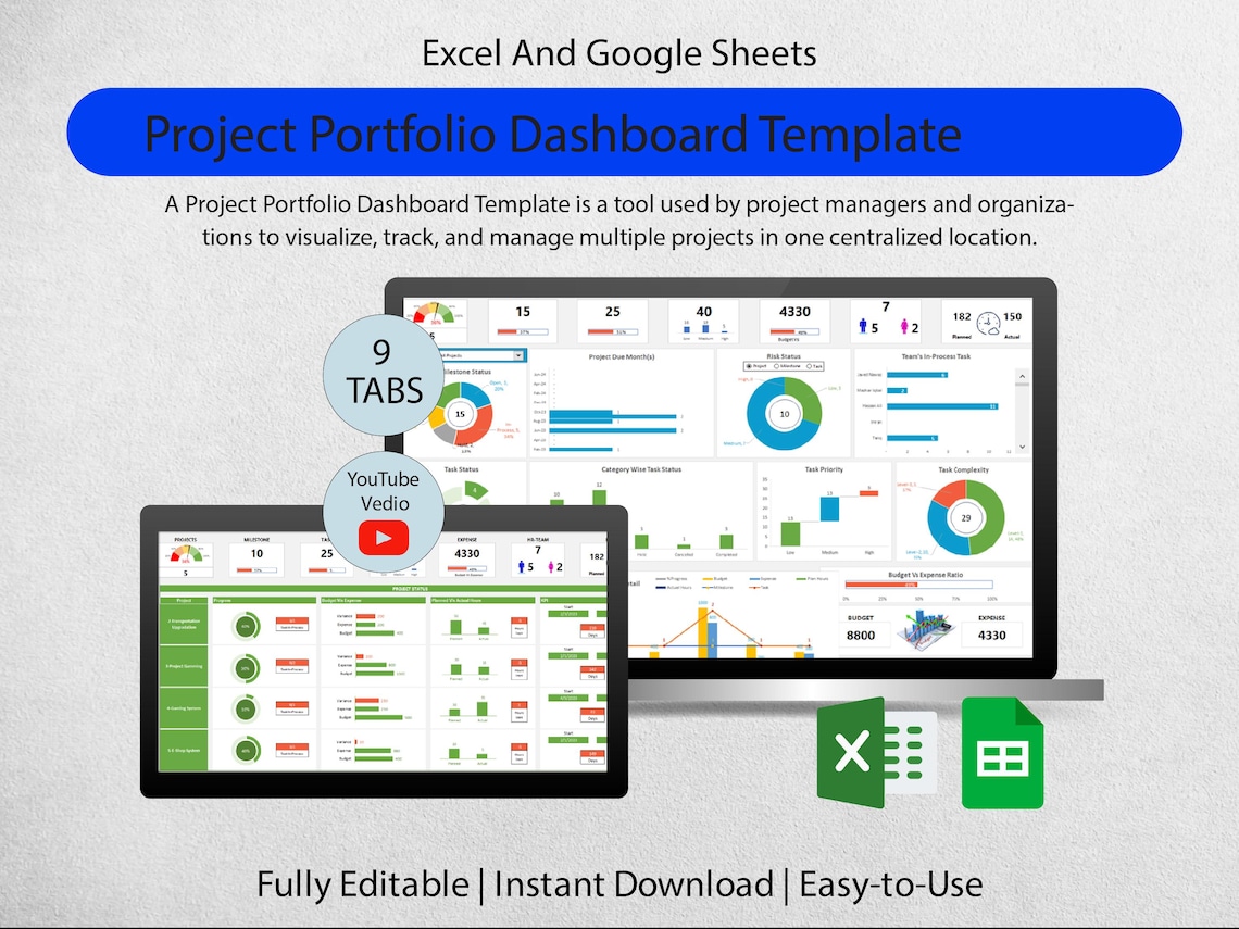 Project Portfolio Dashboard Template | All in One Project Tracking | Resource Management ...