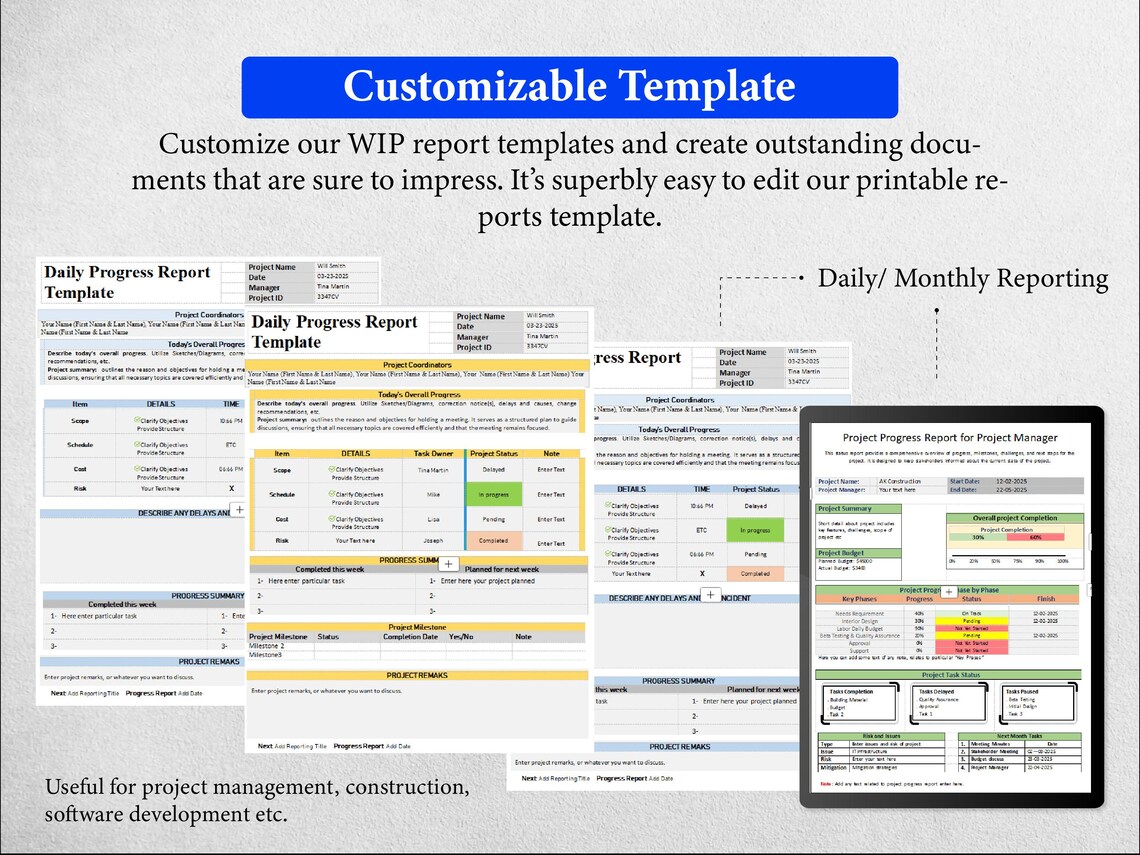 Daily Work in Progress Template | Work Report Template | Task Report ...