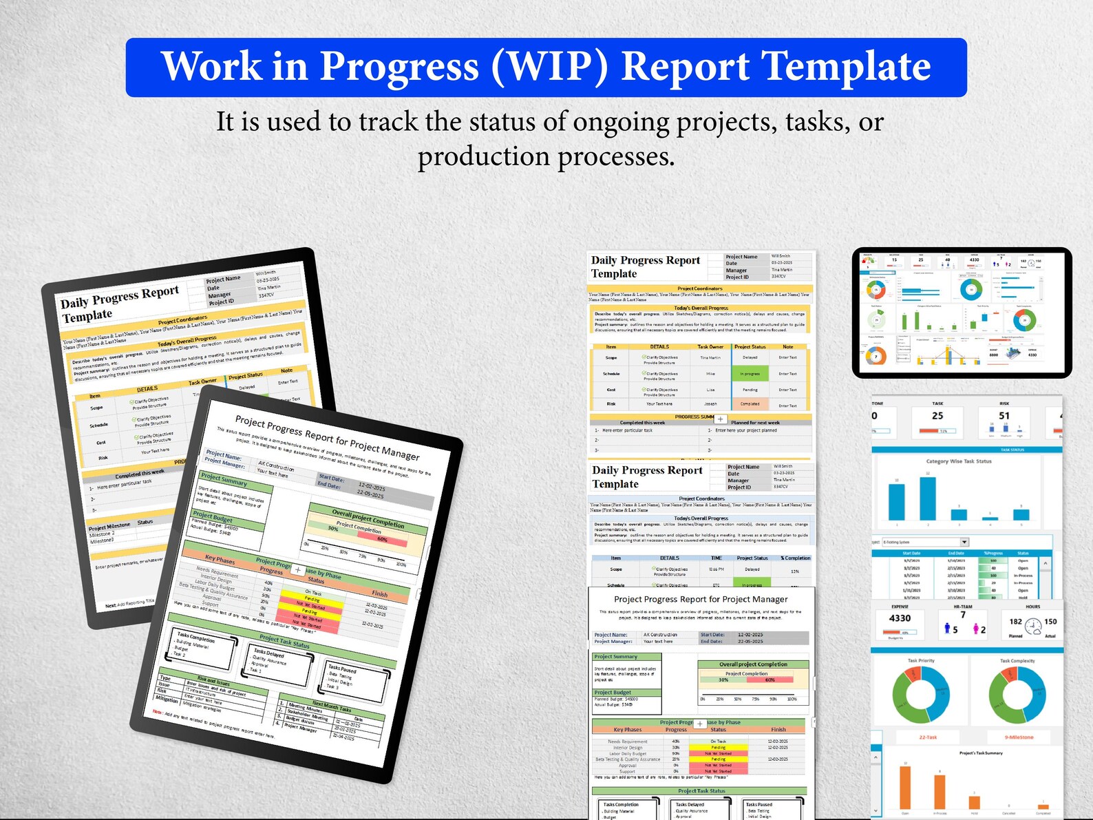Daily Work in Progress Template | Work Report Template | Task Report ...