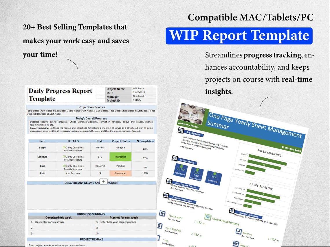 Daily Work in Progress Template | Work Report Template | Task Report ...