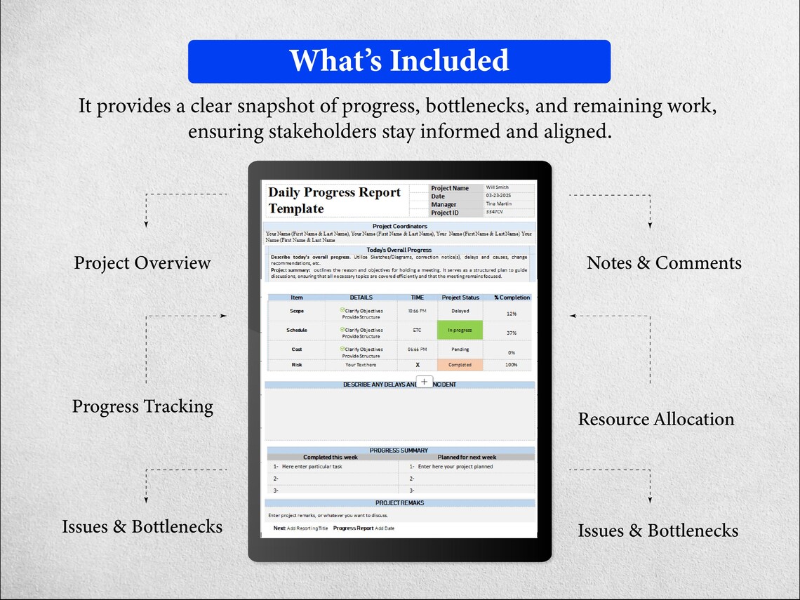 Daily Work in Progress Template | Work Report Template | Task Report ...