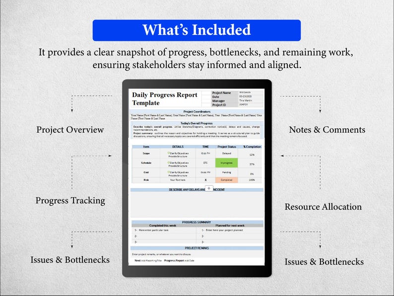 Daily Work in Progress Template | Work Report Template | Task Report ...
