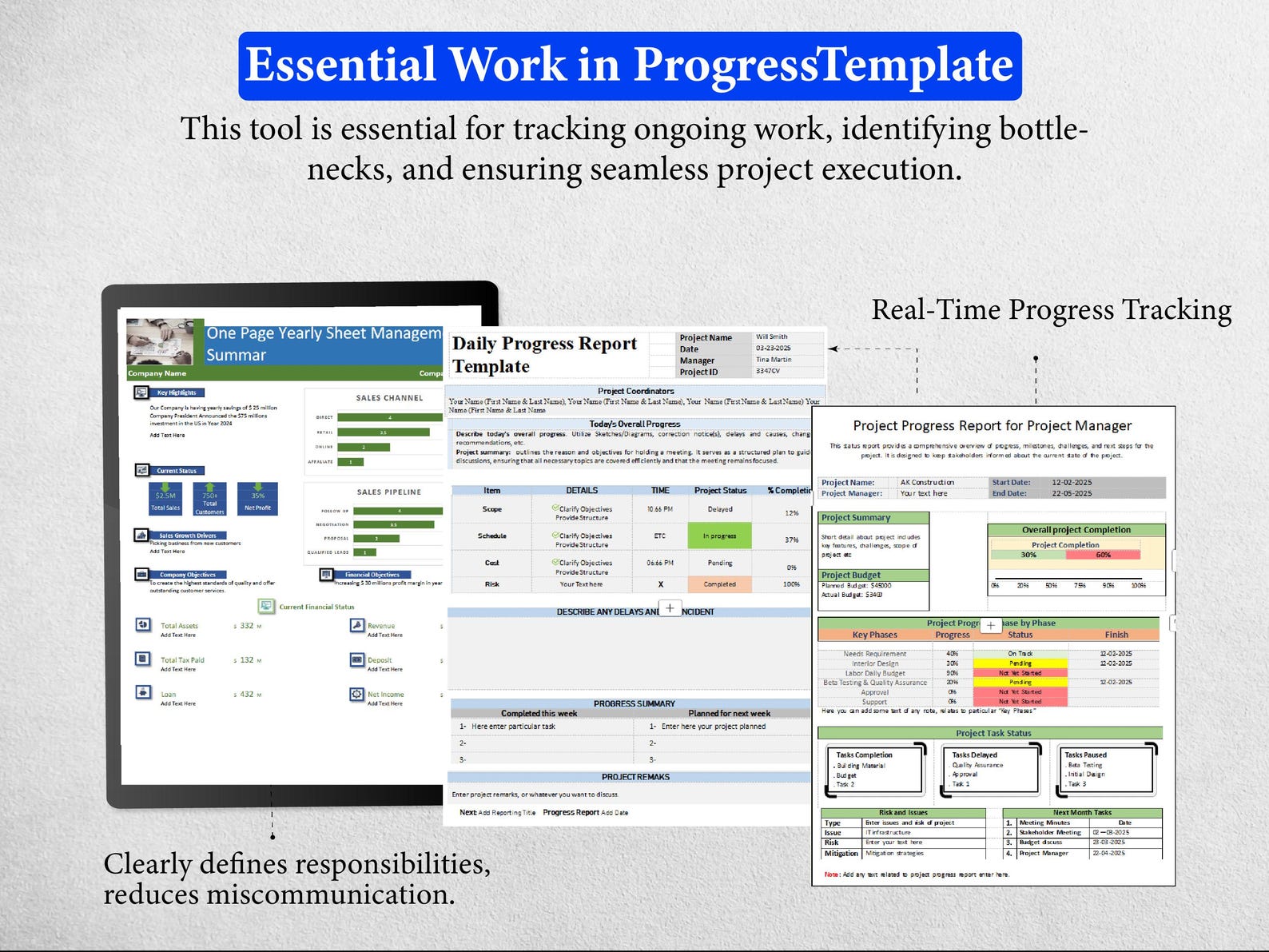 Daily Work in Progress Template | Work Report Template | Task Report ...