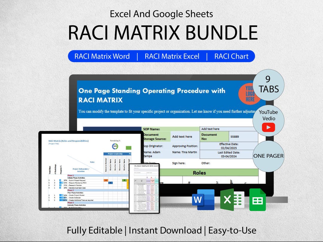 RACI Matrix Template Excel + Google Sheet - RACI Matrix Planner ...
