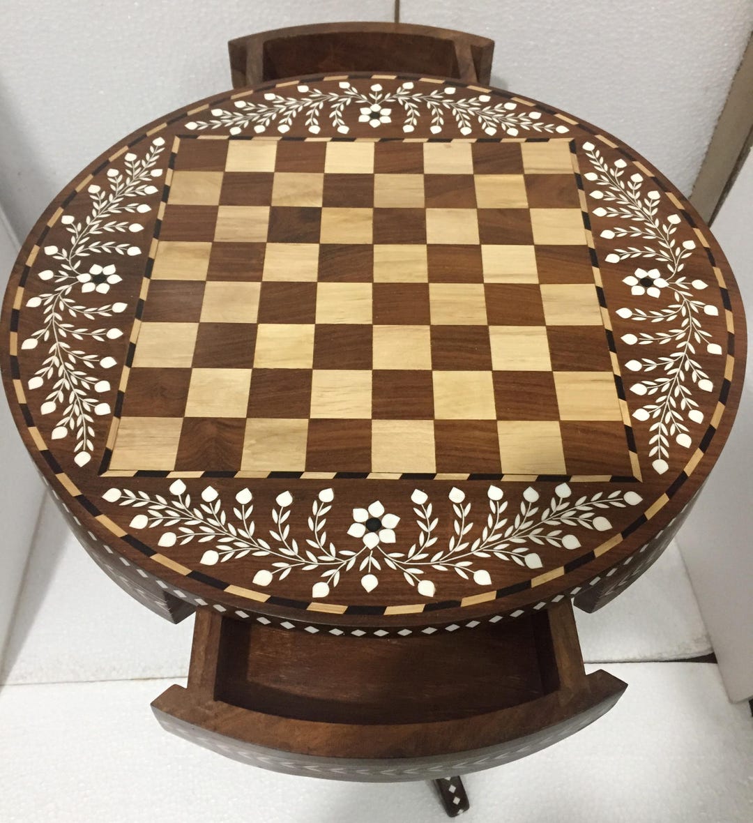Handcrafted Bone Inlay Chess Table: Decorative Wooden Game Board - Etsy