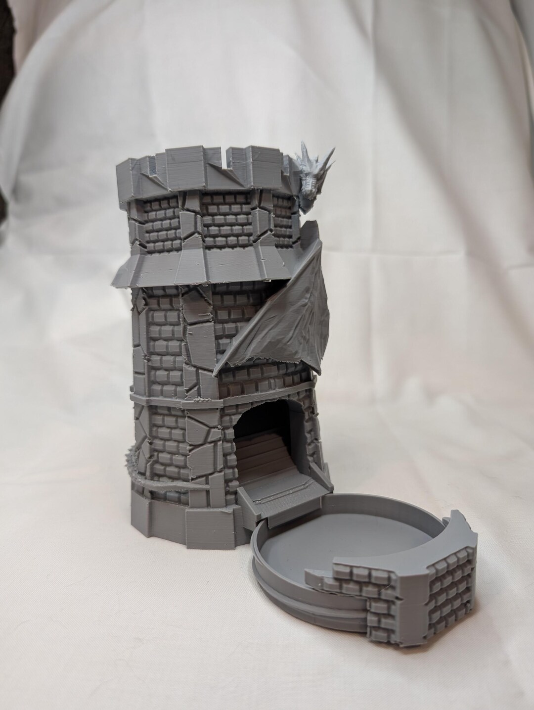3D Printed Dice Roller Castle Tower With Dragon, Gaming Accessory - Etsy